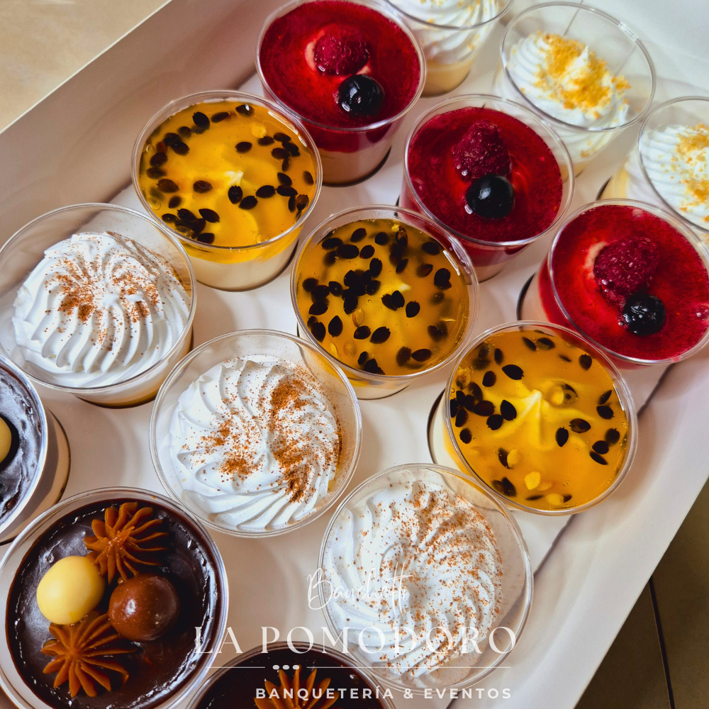 15 shot de postres 5 variedades (suspiro, pie de limón, manjarate ...