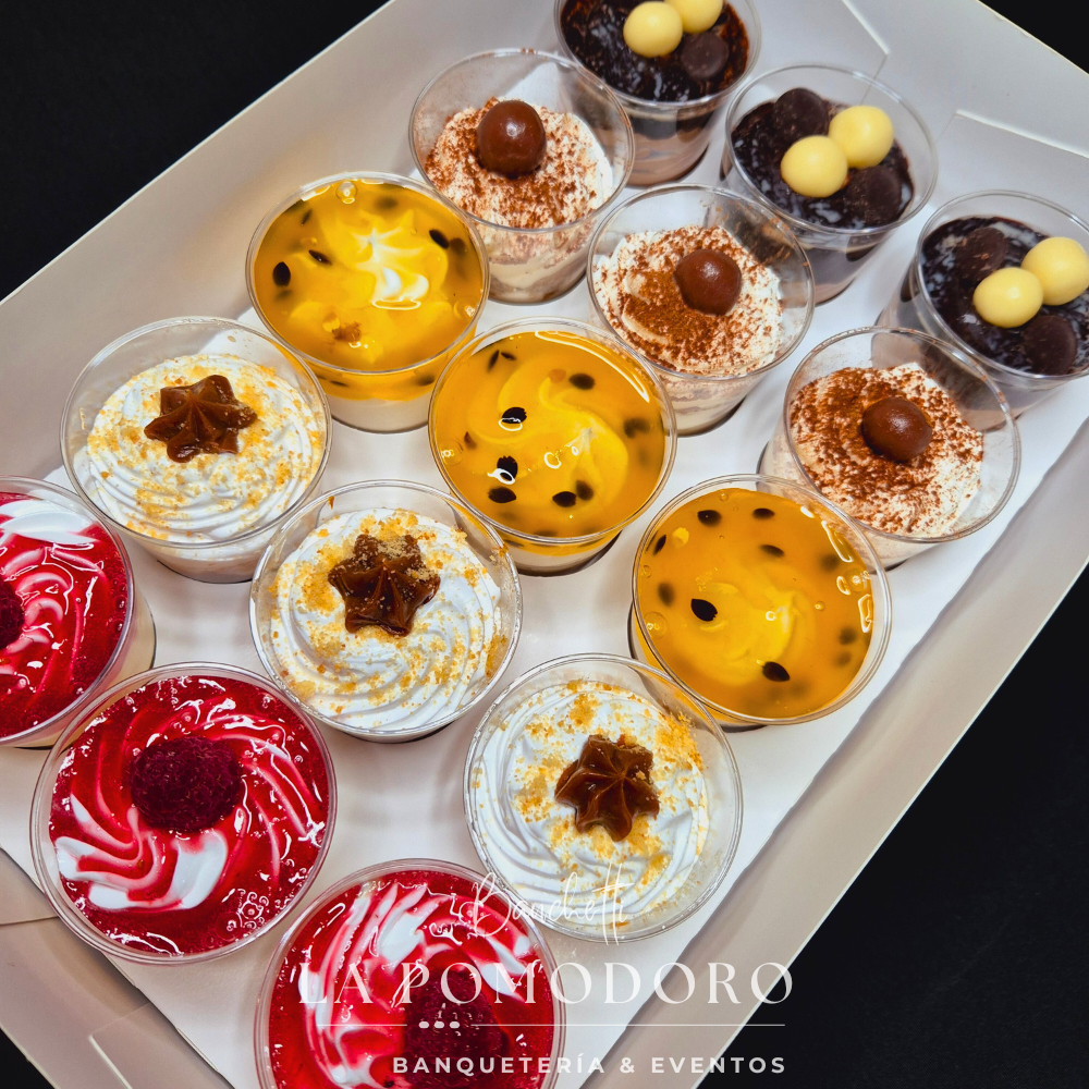 15 shot de postres variedades (mousse tres chocolate, suspiro de ...